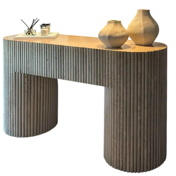 TRAVERTINE FLUTE CONSOLE| MODERN TRAVERTINE CONSOLE TABLE – Marbeya Charm