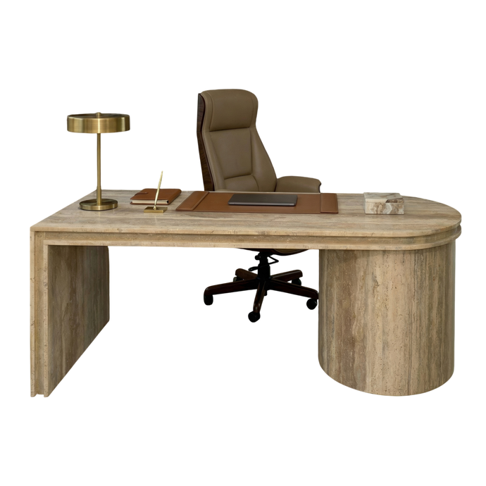 Travertine Oval Executive Desk| Oval Office Table – Marbeya Charm